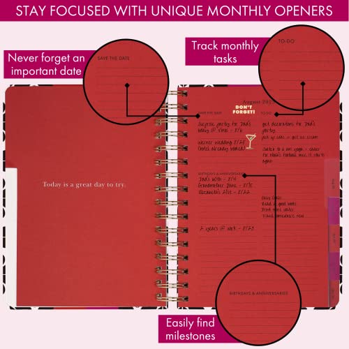 Kate Spade New York Daily Planner 2023-2024, Mega Planner August 2023 - December 2024, Hardcover Spiral Planner, Weekly Planner with Monthly Calendar, Stickers, & Pockets, Black Spade Flower