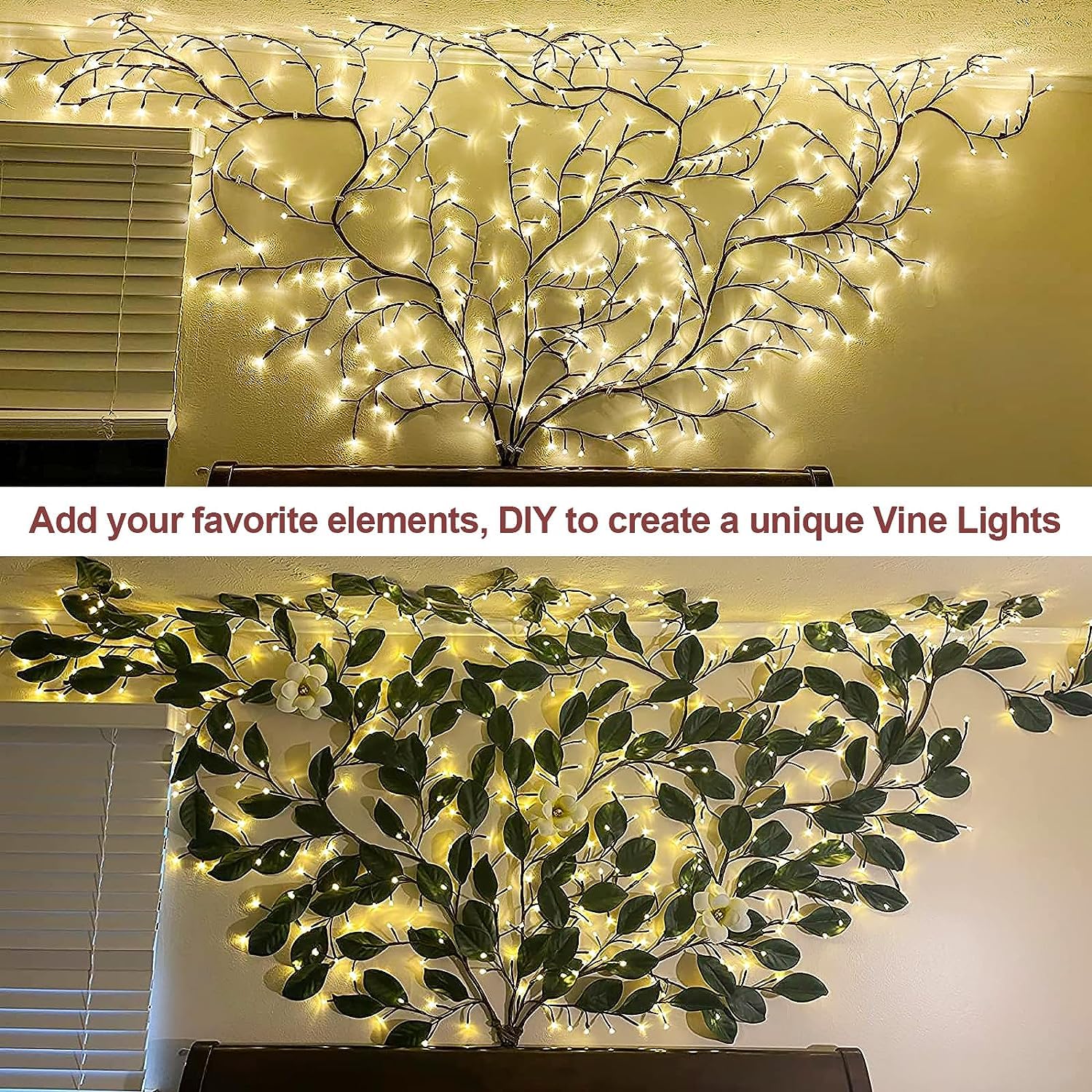 2PCS Enchanted Willow Vine Lights with Remote, 7.5FT Christmas Decorations Flexible DIY Indoor Artificial Plants Tree Branches, 144 LEDs Willow Vine Lights for Wall Bedroom Living Room Decor