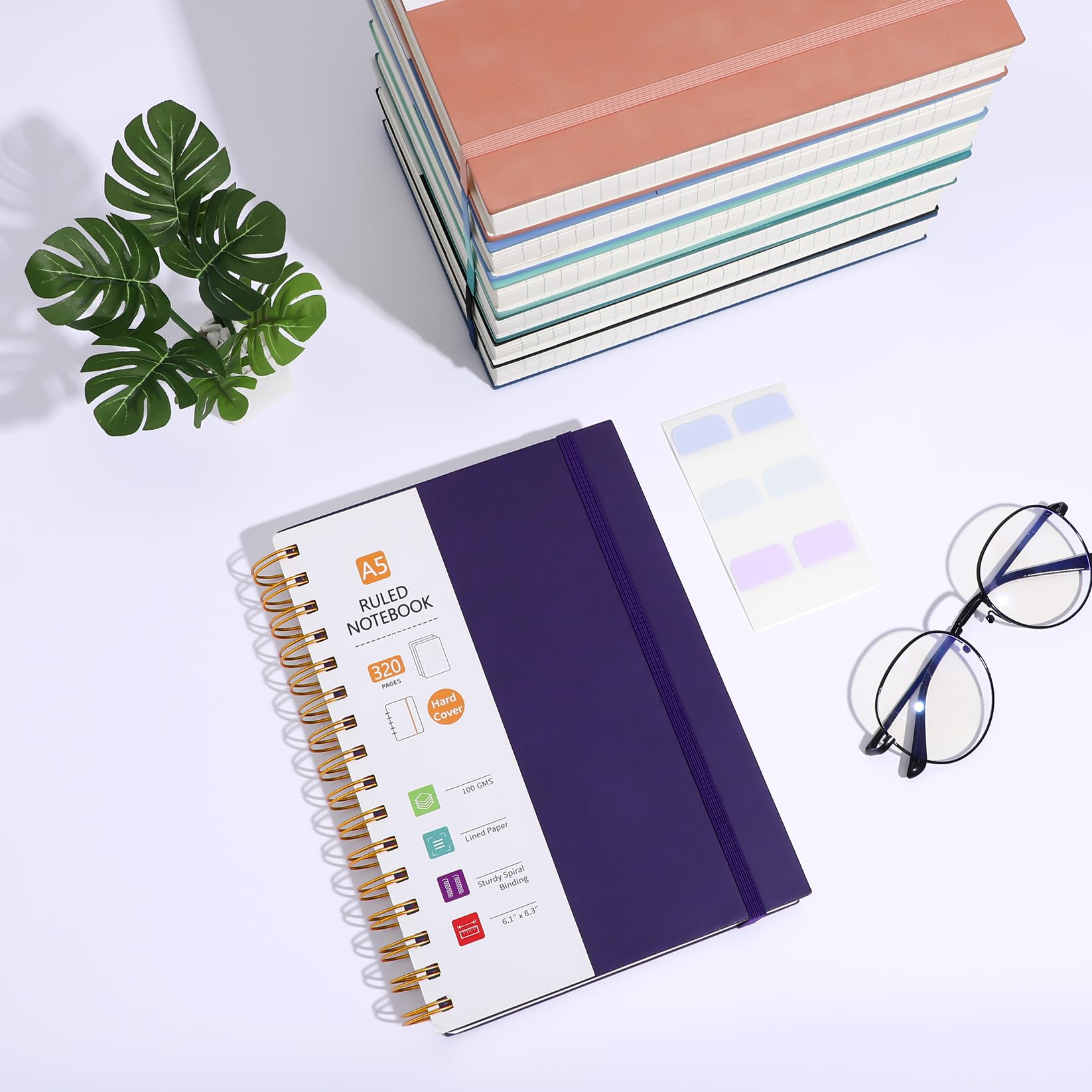 Hardcover Spiral Notebook, College Ruled Notebook Journal with 320 Pages, 7.6" X 10" Lined Journaling for Women Men, B5 Leather Writing Journals for Work, School, Office, 18pcs Index Tabs, Pink