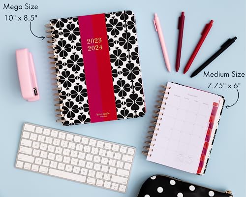 Kate Spade New York Daily Planner 2023-2024, Mega Planner August 2023 - December 2024, Hardcover Spiral Planner, Weekly Planner with Monthly Calendar, Stickers, & Pockets, Black Spade Flower