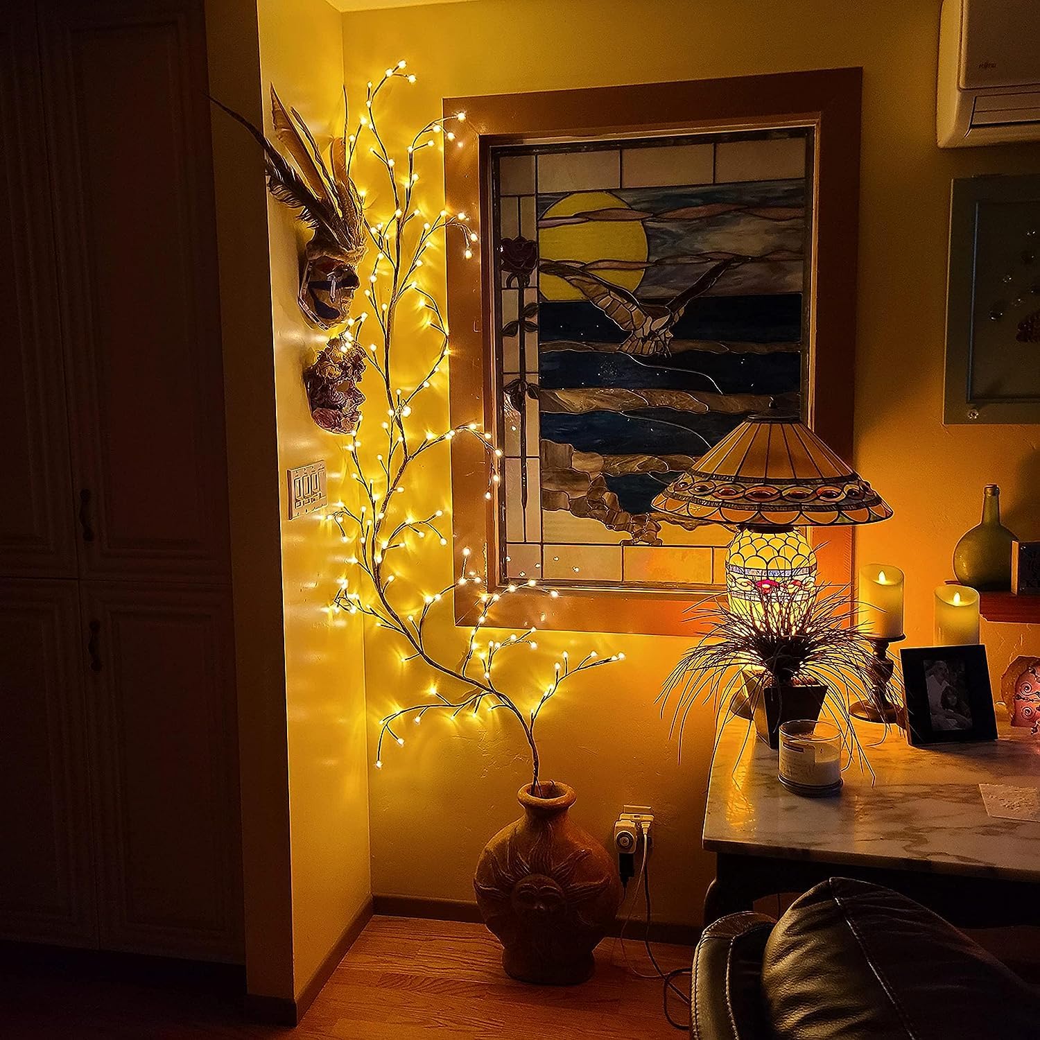2PCS Enchanted Willow Vine Lights with Remote, 7.5FT Christmas Decorations Flexible DIY Indoor Artificial Plants Tree Branches, 144 LEDs Willow Vine Lights for Wall Bedroom Living Room Decor