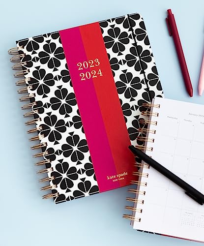 Kate Spade New York Daily Planner 2023-2024, Mega Planner August 2023 - December 2024, Hardcover Spiral Planner, Weekly Planner with Monthly Calendar, Stickers, & Pockets, Black Spade Flower