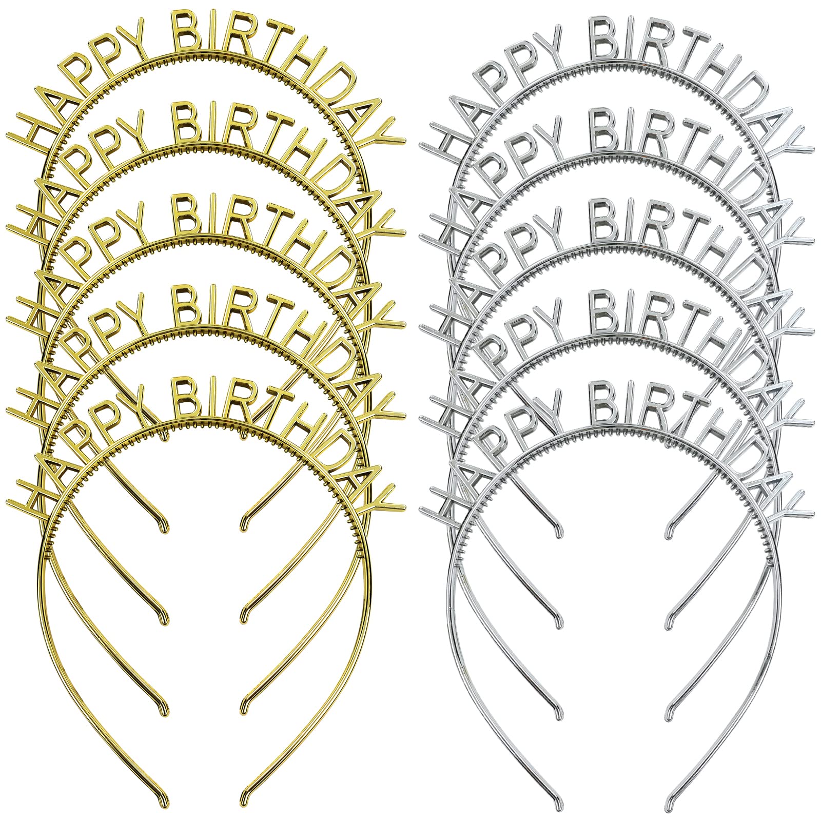 Lawie 10 Pack Bulk Gold Silver Happy Birthday Headbands Thin Plain Blank Hard Base Plastic Headbands Skinny Hair Bands Clasps Tiara Crown Hair Holder DIY Arts and Crafting Party Headpiece Accessories