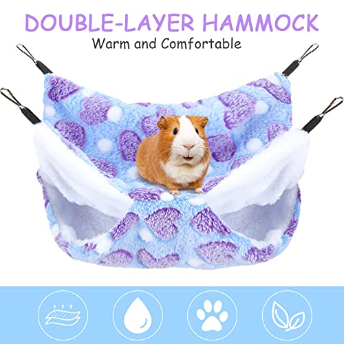 Boao 2 Pcs Guinea Pig Rat Hammock Hamster Hanging Hammock/ Accessories for Small Animals Chinchilla Parrot Sugar Glider Ferret (Purple, Coffee Color, Heart Pattern)
