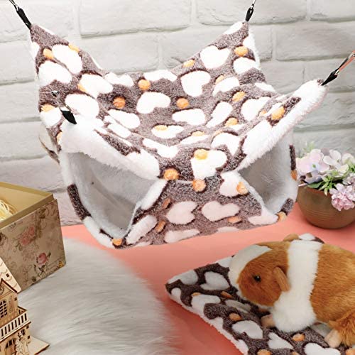 Boao 2 Pcs Guinea Pig Rat Hammock Hamster Hanging Hammock/ Accessories for Small Animals Chinchilla Parrot Sugar Glider Ferret (Purple, Coffee Color, Heart Pattern)