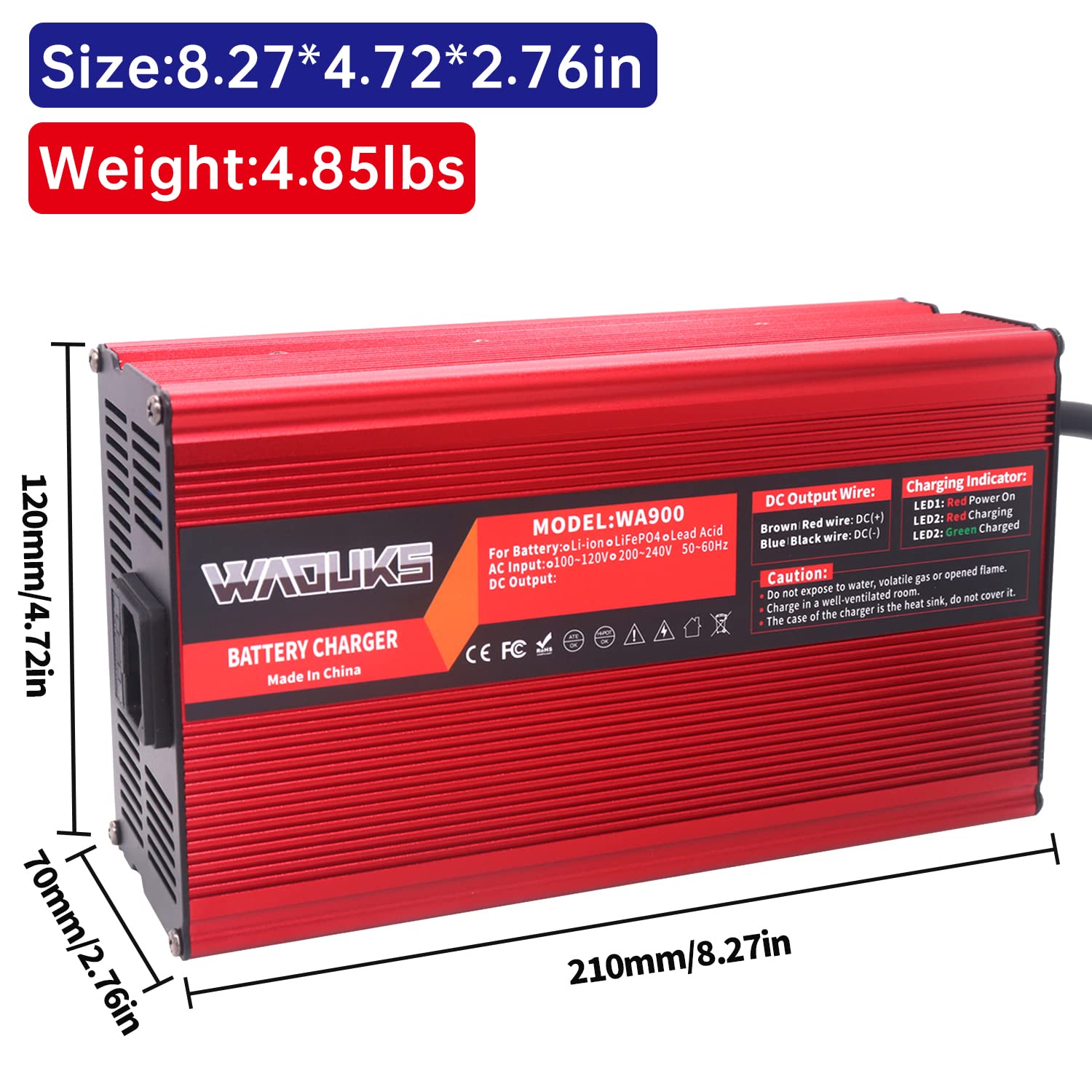 36V 15A Golf Cart Battery Charger with Crows Foot Plug for EZGO Club Car Yamaha