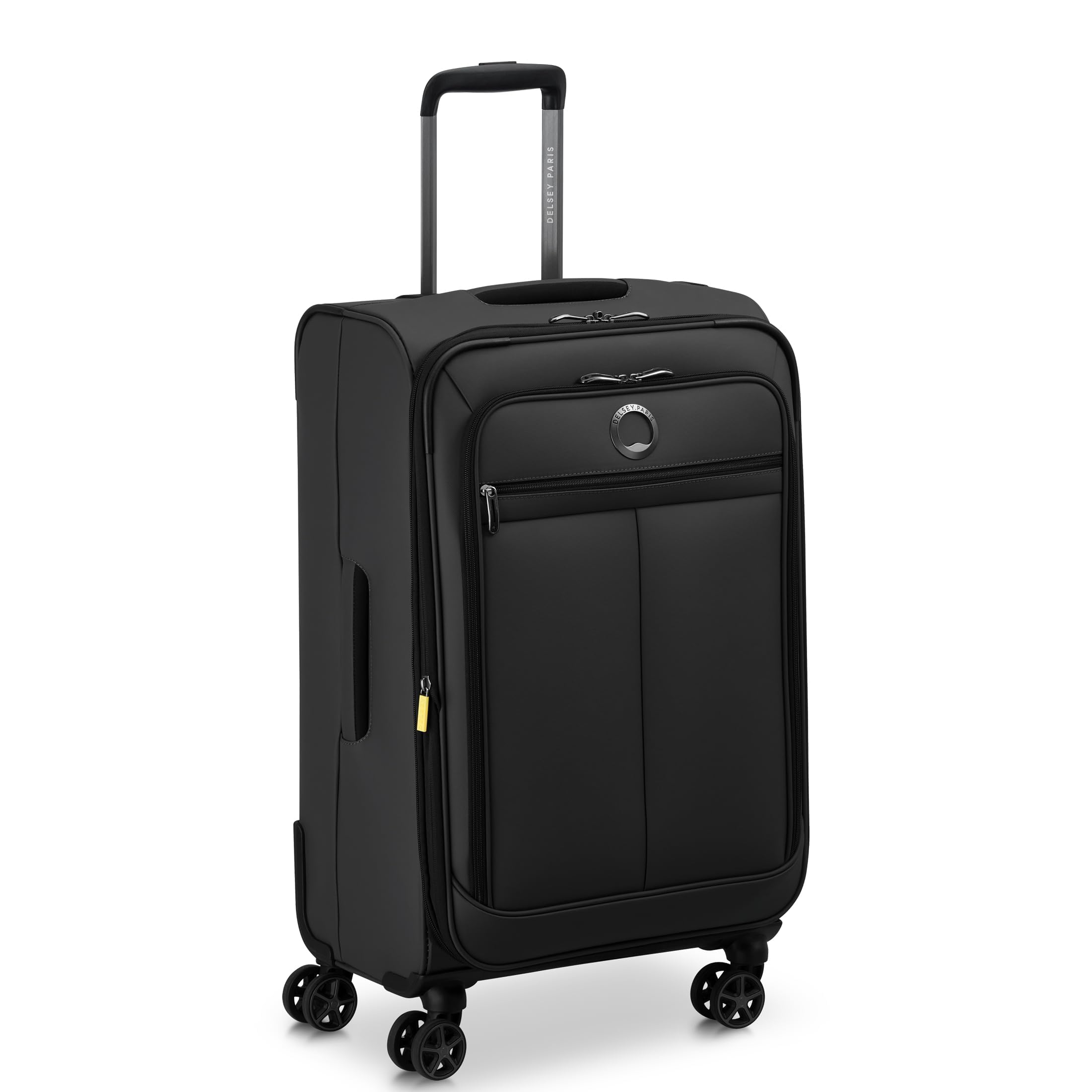 DELSEY PARIS Sky Lite 24-Inch Medium Lightweight Check-In Luggage - Water-Resistant Polyester, Dual Spinner Wheels, Multiple Exterior Pockets, Black - Softside Bag for Easy Travel