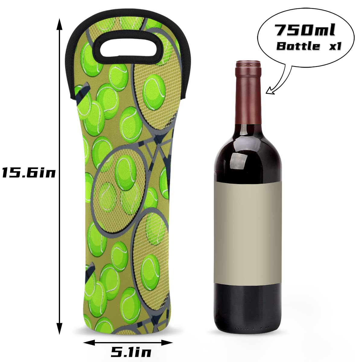 Single Bottle Wine Gift Tote Carrier Tennis Rackets Balls Neoprene Wine Tote Bags Holder Cooler Wine Gift for Women Men
