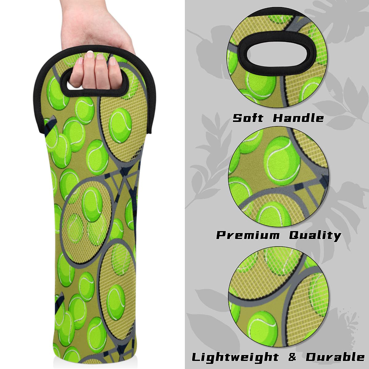 Single Bottle Wine Gift Tote Carrier Tennis Rackets Balls Neoprene Wine Tote Bags Holder Cooler Wine Gift for Women Men