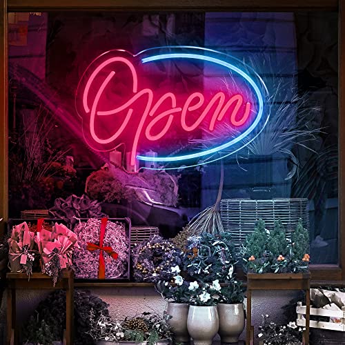 LED Neon Open Sign for Business, CRUMBIT Twinkling Open Neon Lights with Remote, Adjustable Brightness Open LED Signs for Wall Restaurant Bar Salon Stores Hotel