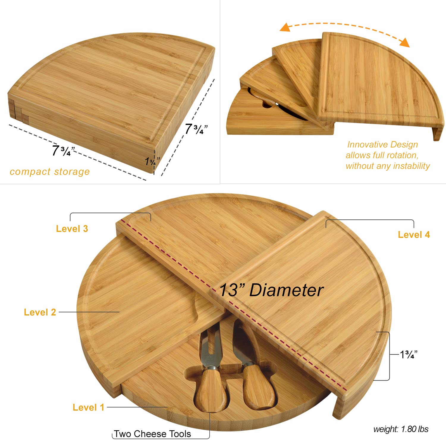 NCAA Texas Longhorns Officially Licensed Multi Level Swiveling Patented Cheese Board 14" Diameter by Picnic at Ascot
