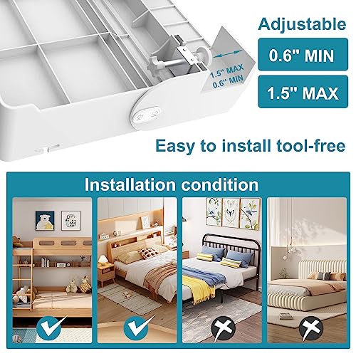 JUMEIHUI Folding Bedside Shelf for Bed College Dorm,Bunk Bed Shelf for Top Bunk,Bed Shelf Organizer with Cup Holder,Bed Accessories,Bedside Organizer for Phones,Kindle,Book,Remote,CPAP(White)