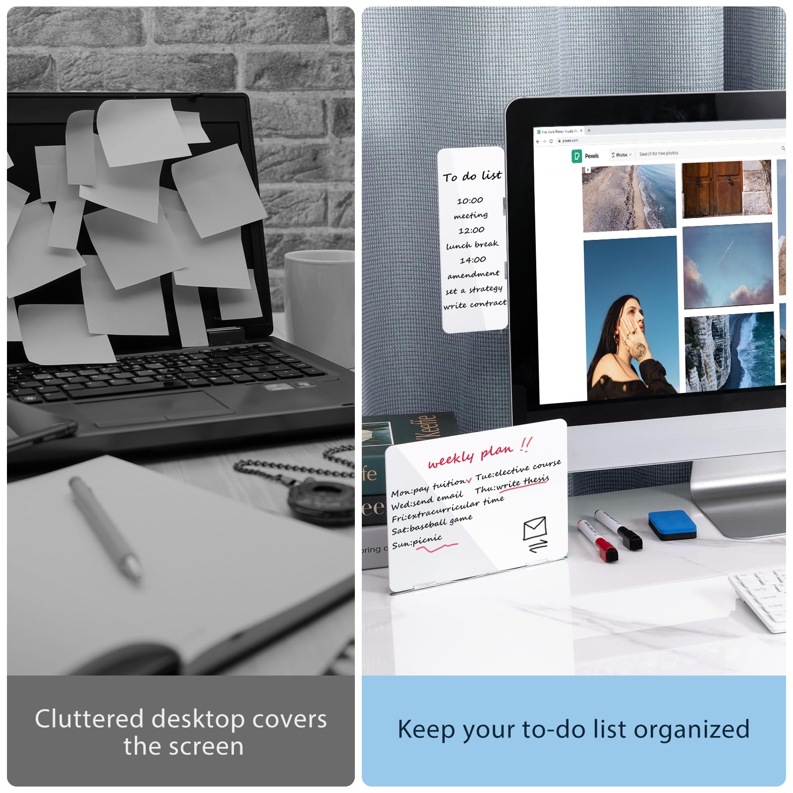 ARCOBIS Acrylic Dry Erase White Board with Side Magnets, 3 Pcs Magnetic Memo Whiteboard with 2 Markers and 1 Eraser, Removable to-Do List Board for Computer Monitor, Refrigerator, Desk