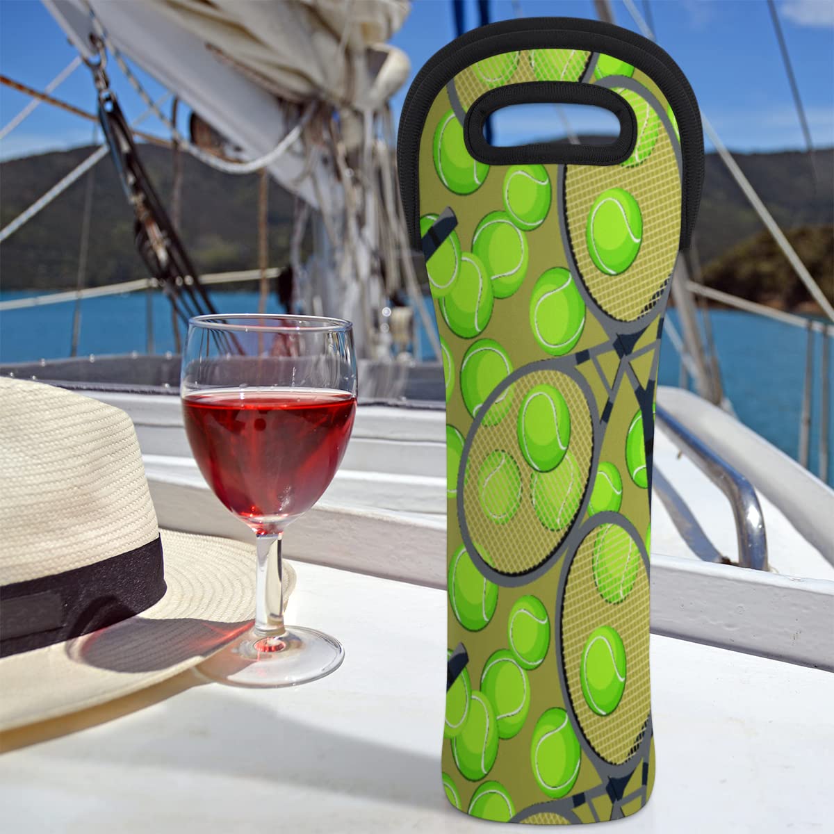 Single Bottle Wine Gift Tote Carrier Tennis Rackets Balls Neoprene Wine Tote Bags Holder Cooler Wine Gift for Women Men