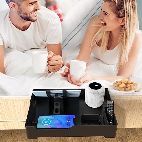 JUMEIHUI Folding Bedside Shelf for Bed College Dorm,Bunk Bed Shelf for Top Bunk,Bed Shelf Organizer with Cup Holder,Bed Accessories,Bedside Organizer for Phones,Kindle,Book,Remote,CPAP(White)