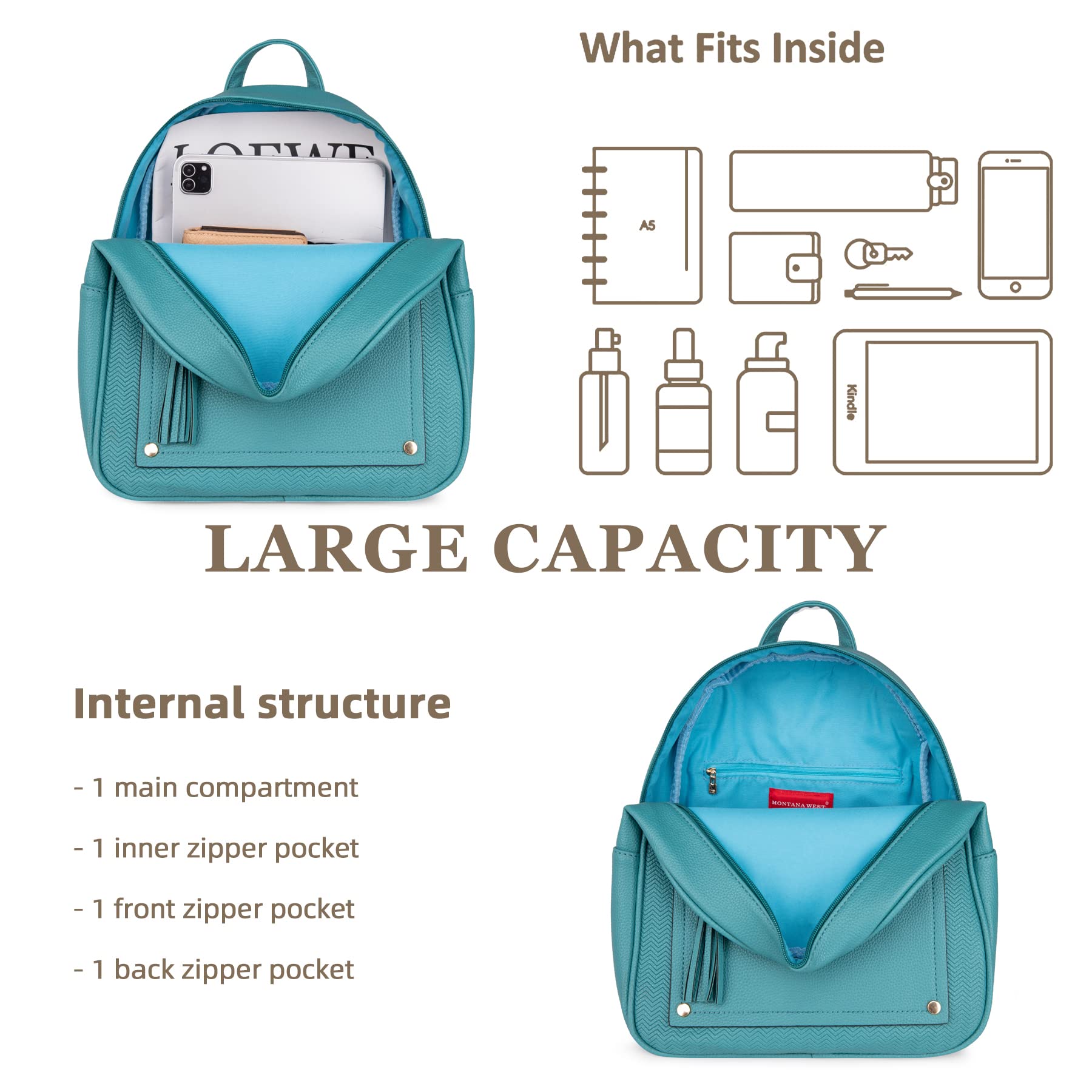 Montana West Medium Backpack Purse for Women Anti Theft Backpack with Secured Zipper & Tassel