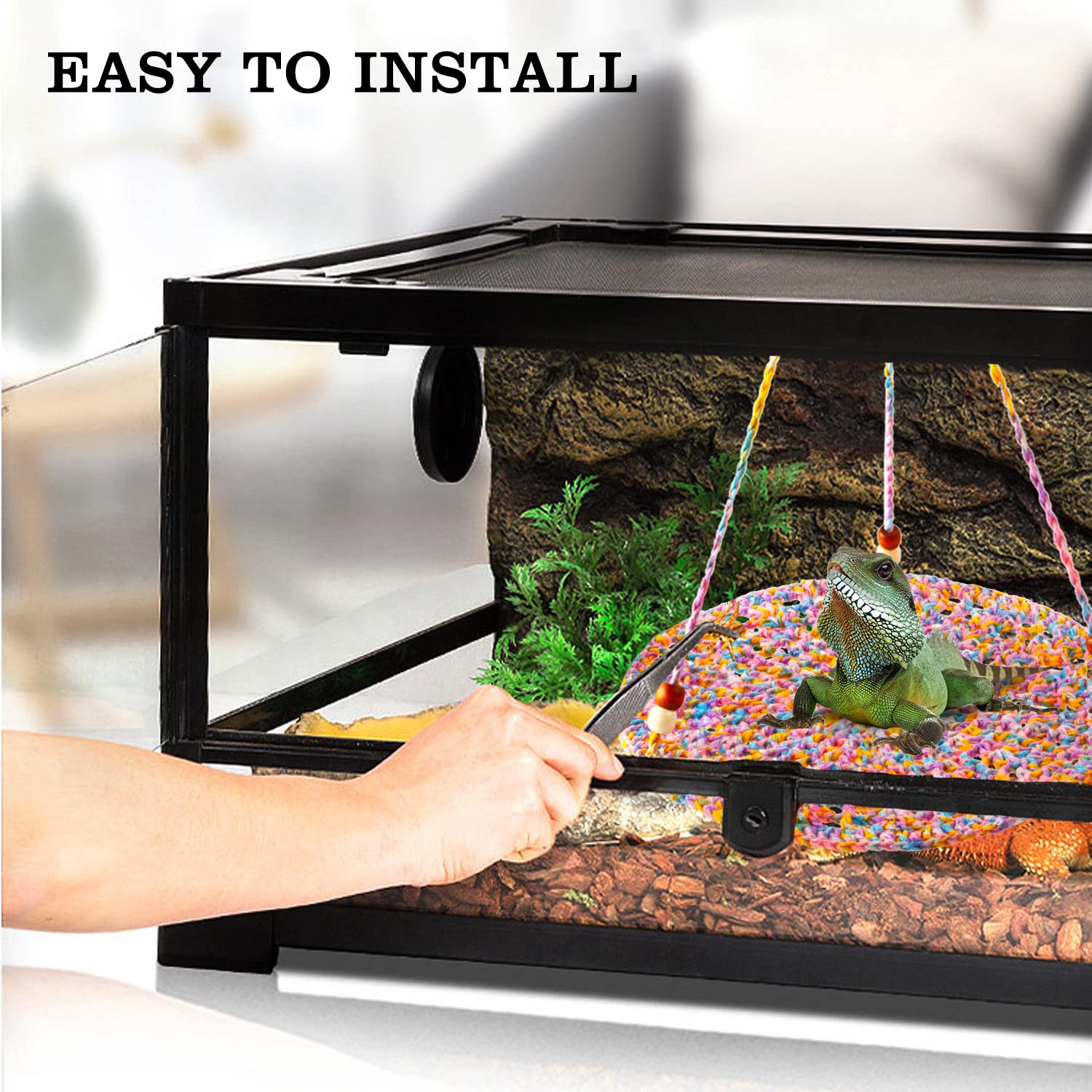 Reptile Hammock Swing Hanging Bed, Cute Lizard Swing Toy, Cotton Lizard Bed, Reptile Summer Bed for Bearded Dragon Leopard Gecko Lizard Birds Parrots Rats (D)