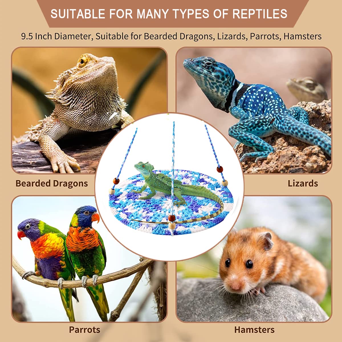 Reptile Hammock Swing Hanging Bed, Cute Lizard Swing Toy, Cotton Lizard Bed, Reptile Summer Bed for Bearded Dragon Leopard Gecko Lizard Birds Parrots Rats (D)