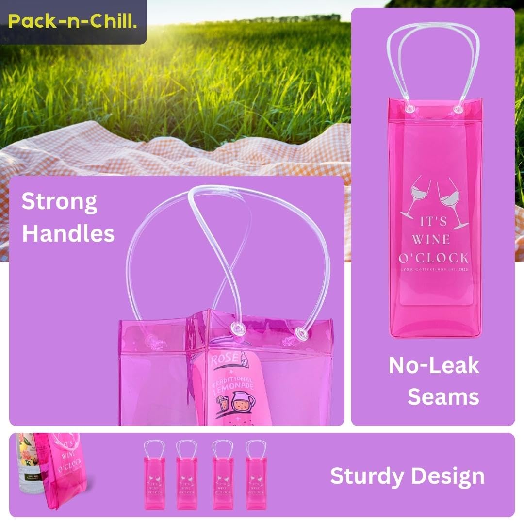 Wine Chiller (Pink), Portable Ice Wine Bag with Handles, Collapsible, Cools Wine Champagne Beers Ice Drinks in Minutes Anywhere You Go, Wine Gift Bag