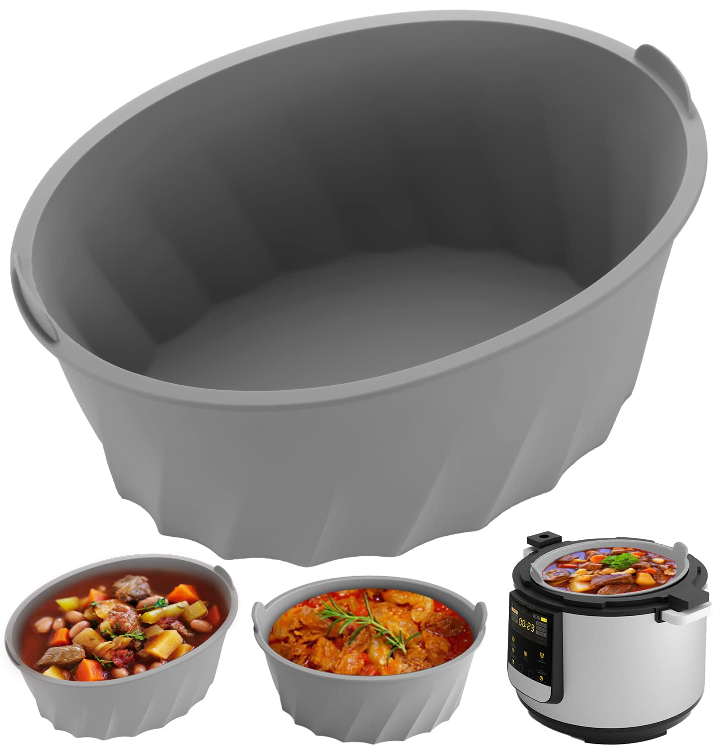 unumac Silicone Slow Cooker Liners Fit 6 QT Crock Pot liners Large Size, Reusable Leakproof Crockpot Liner Compatible with Hamilton Beach Oval Slow Cookers, BPA Free Food-Grade, Dishwasher Safe(Grey)