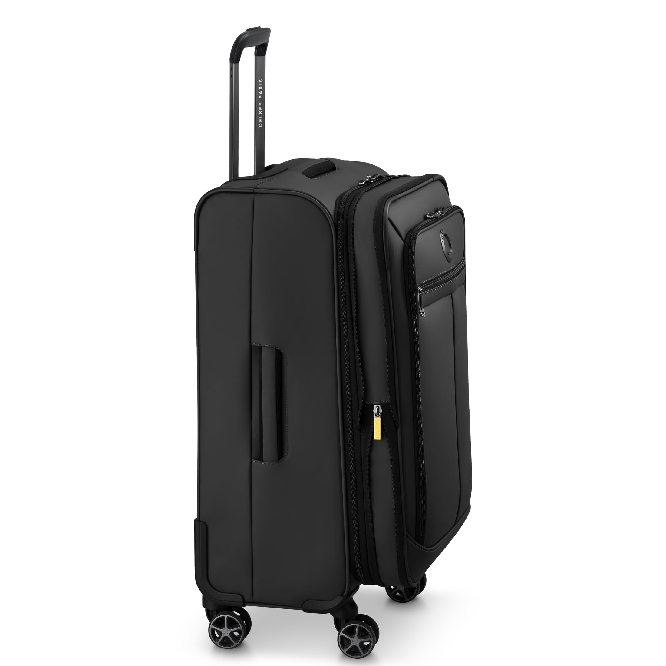 DELSEY PARIS Sky Lite 24-Inch Medium Lightweight Check-In Luggage - Water-Resistant Polyester, Dual Spinner Wheels, Multiple Exterior Pockets, Black - Softside Bag for Easy Travel
