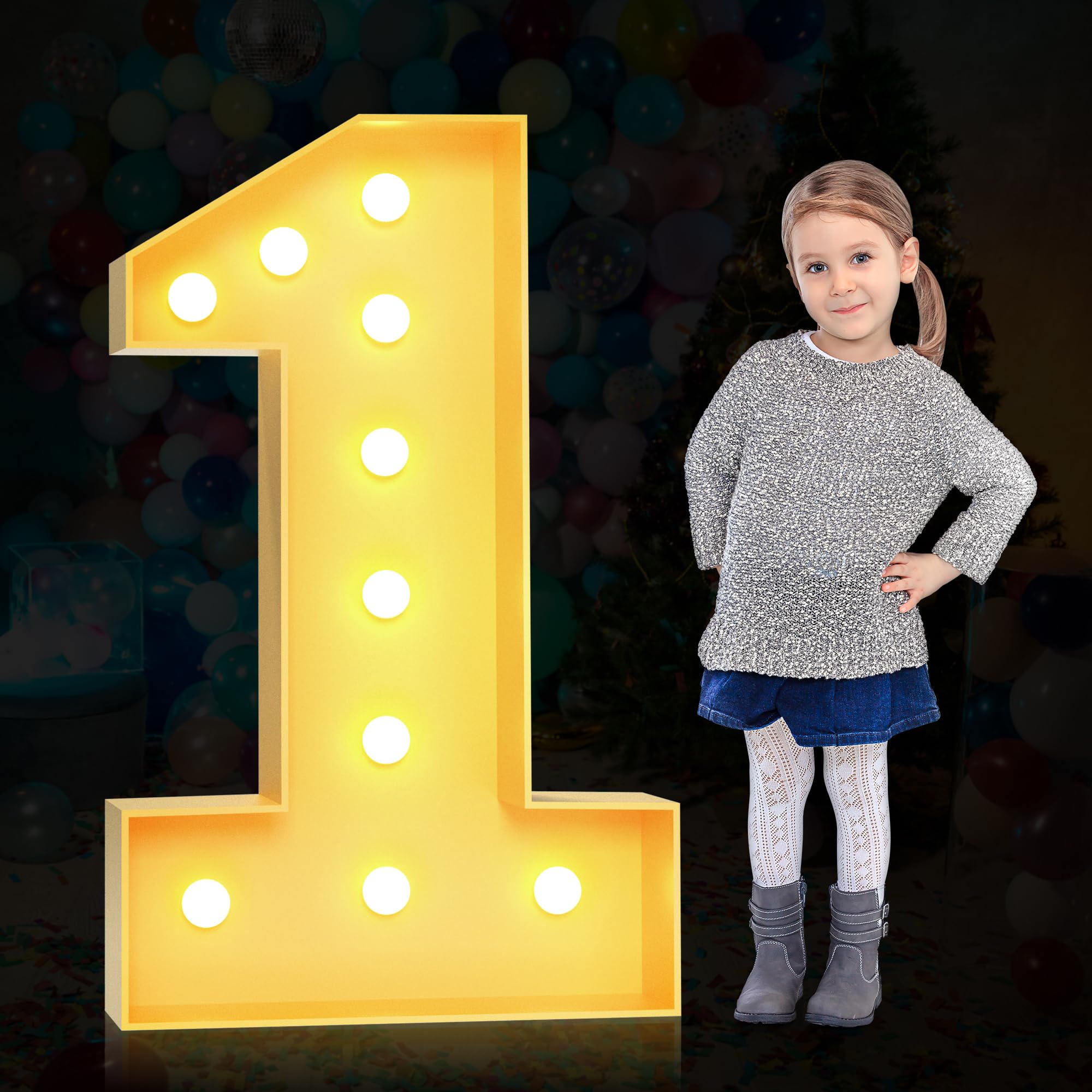 YOSWPP 3FT Large Marquee Light Up Letters Numbers Giant Mosaic Balloon Frame,Wedding Backdrop Decoration Anniversary Decoration Foam Board (1, 3FT)