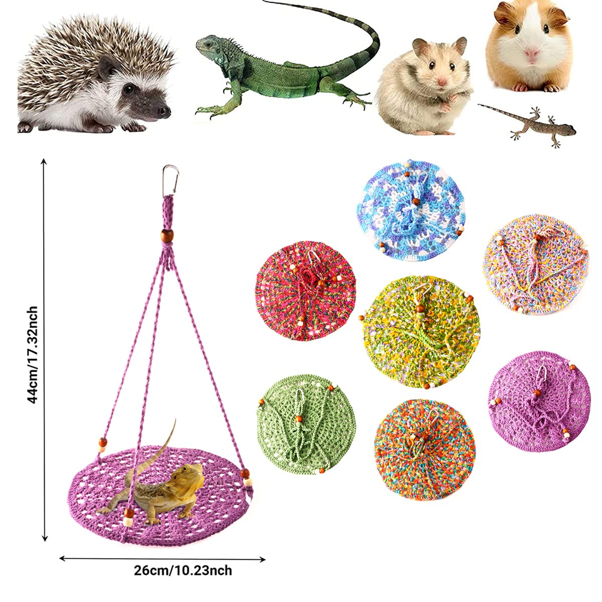 Reptile Hammock Swing Hanging Bed, Cute Lizard Swing Toy, Cotton Lizard Bed, Reptile Summer Bed for Bearded Dragon Leopard Gecko Lizard Birds Parrots Rats (D)