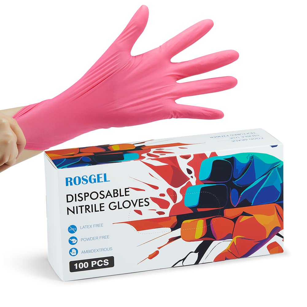 rosgel Disposable Gloves, Nitrile Gloves, Latex Free Small Size Adult Gloves for Tattooing, Gardening, Cooking, Food Safe- 100PCS