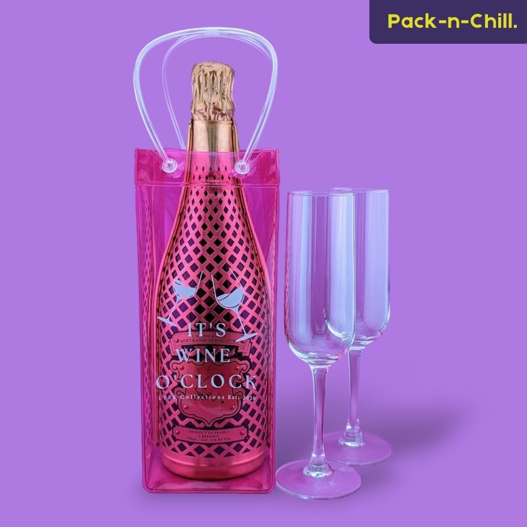 Wine Chiller (Pink), Portable Ice Wine Bag with Handles, Collapsible, Cools Wine Champagne Beers Ice Drinks in Minutes Anywhere You Go, Wine Gift Bag