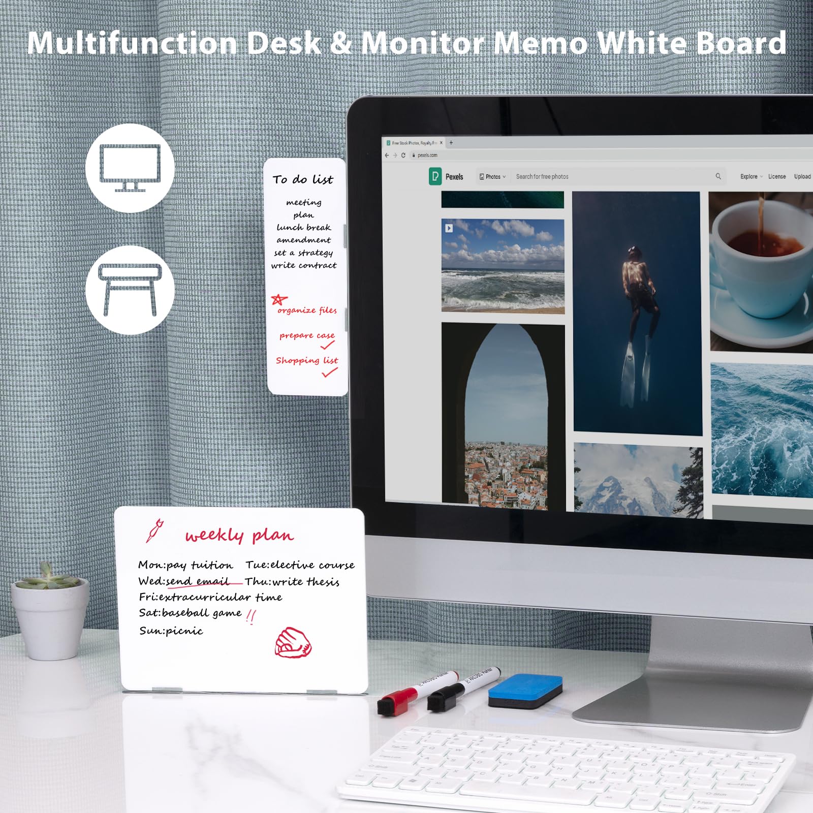 ARCOBIS Acrylic Dry Erase White Board with Side Magnets, 3 Pcs Magnetic Memo Whiteboard with 2 Markers and 1 Eraser, Removable to-Do List Board for Computer Monitor, Refrigerator, Desk