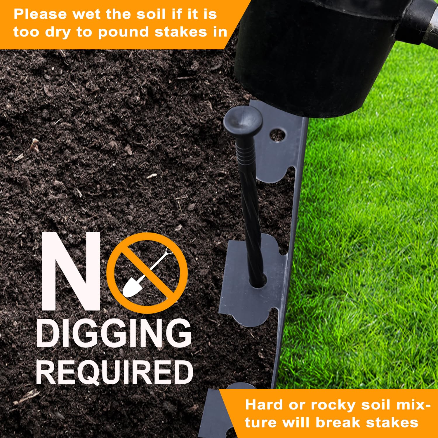Hugeleaf 1.5 Inch x 99 Feet No Dig Landscape Edging, Garden Edging Border Coil with 90pcs Spikes, Paver Edging for Lawn, Flower Garden, Yard, Landscaping (Black)