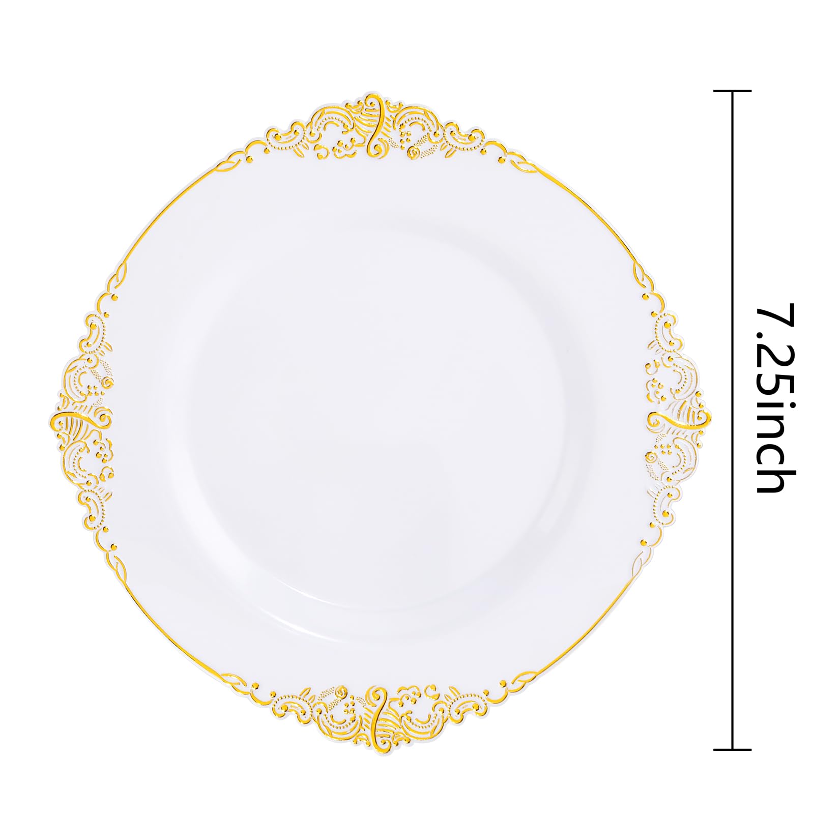 Nervure 100PCS White and Gold Plastic Plates - 7.5inch Gold Disposable Plates - Heavyweight Gold Plastic Plates - Gold Dessert Plates for Wedding & Party & Christmas