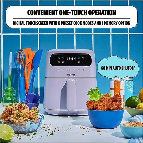 CRUX x Marshmello 3.0 QT Digital Air Fryer with TurboCrisp Technology, Touch Screen Temperature Control, Timer and Auto Shut-off, Fully Programmable, Silicone Cupcake Molds Included, Lavender