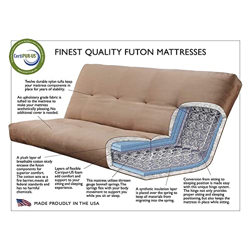 HomeStock Rococo Romance Futon Frame-Rustic Walnut Finish-Suede Peat Mattress-Storage Drawers
