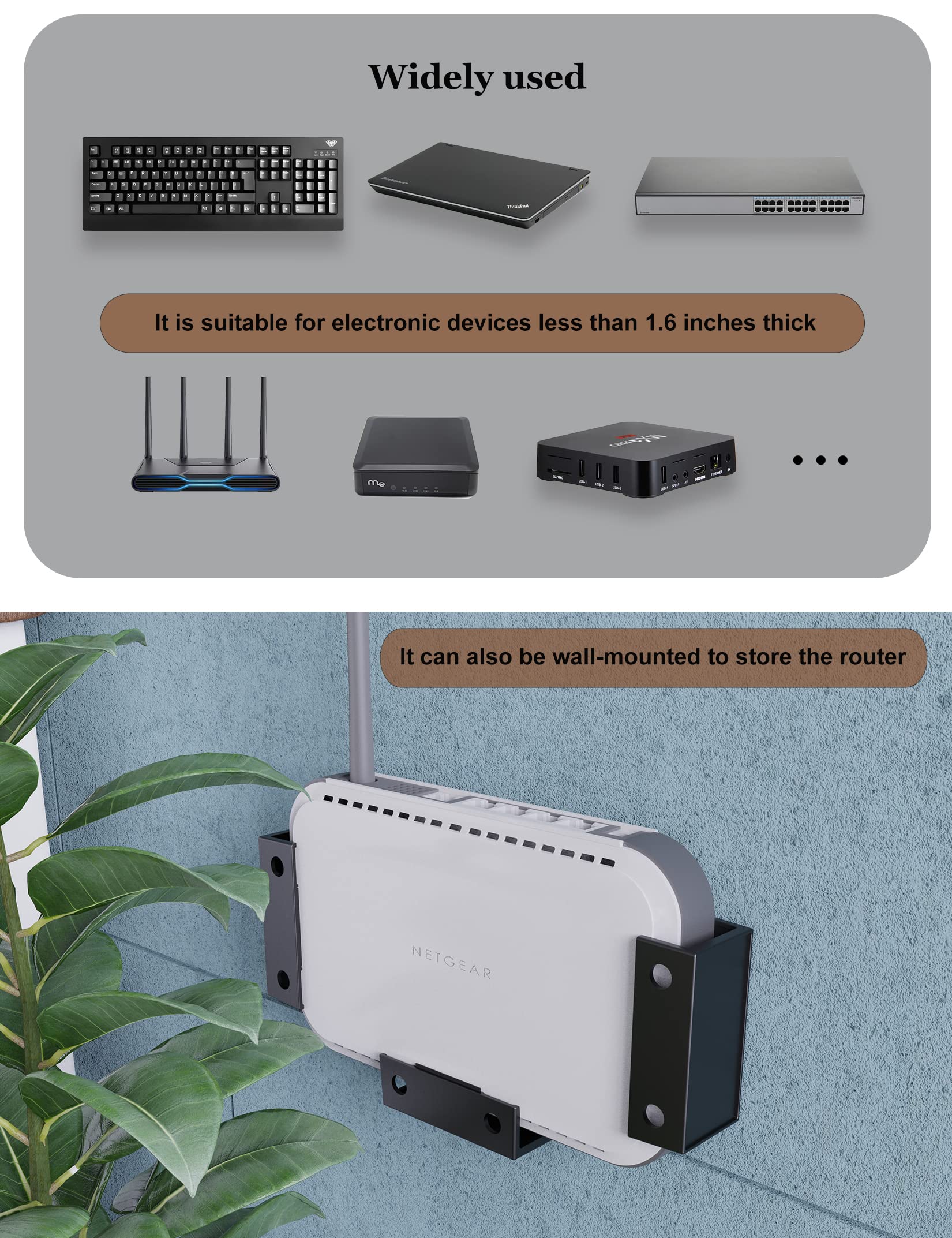 NOTMBESTM Under Desk Laptop Holder Under Desk Rack Mount for Keyboard & Small Devices Also Fit for Cable Box Wall Mount Tray Organizer Like Routers, Modems, Network Switch and More