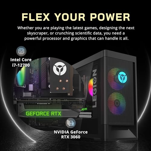 Lenovo Legion 5i Tower Gen 7 Gaming Desktop, Intel Core i7-12700 Processor, 64GB DDR5 RAM, 4TB PCIe SSD + 4TB HDD, NVIDIA GeForce RTX 3060 12G DDR6, Win 11 Pro, Black, 32GB Hotface USB Card