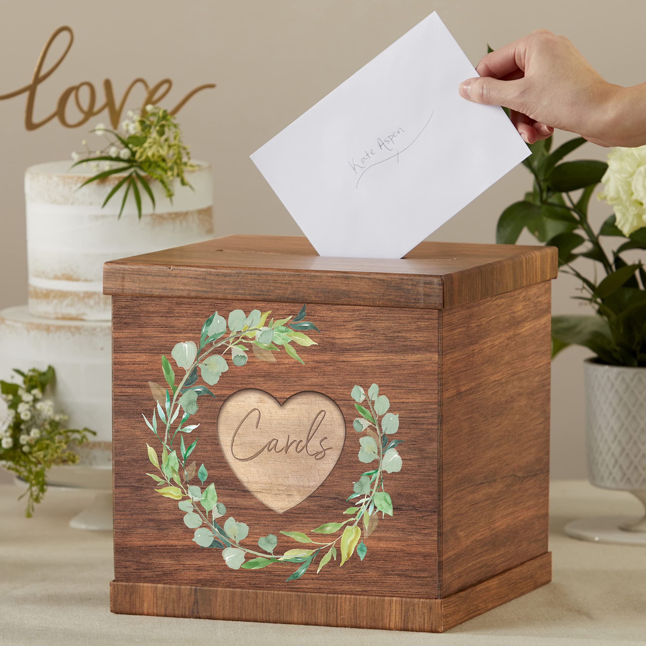 Kate Aspen Farmhouse Boho Brown Rustic Wood Wedding Card Box, Money Gift Boxes, Table Decoration (Collapsible)