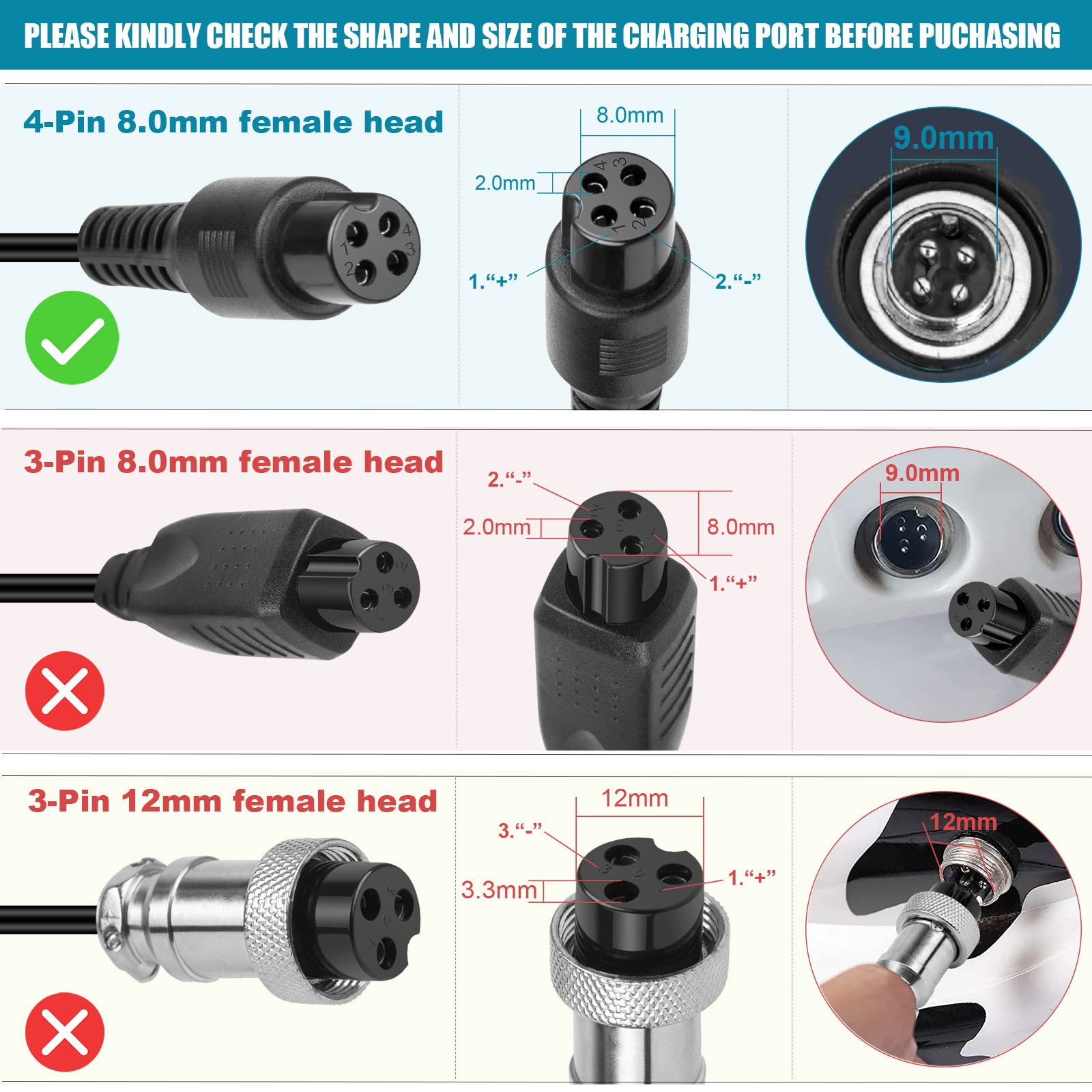 63V 4 Prong Charger for Ninebot S (Not for S-Plus) / Mini PRO/Mini lite / L8 / One A1/ One S2/ S-MAX, N3M240, GoKart Kit, Gokart PRO, 4-Pin fits for Segway Ninebot Charger