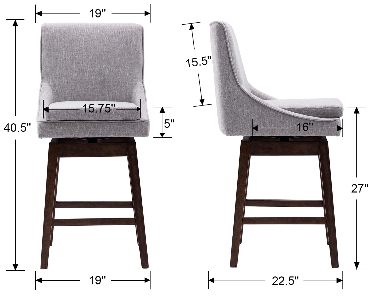 Kmax PU Leather Counter Height Bar Stools Swivel Modern Bar Stools with Wood Legs Footrest for Dining Room Kitchen Island, Set of 2- Beige
