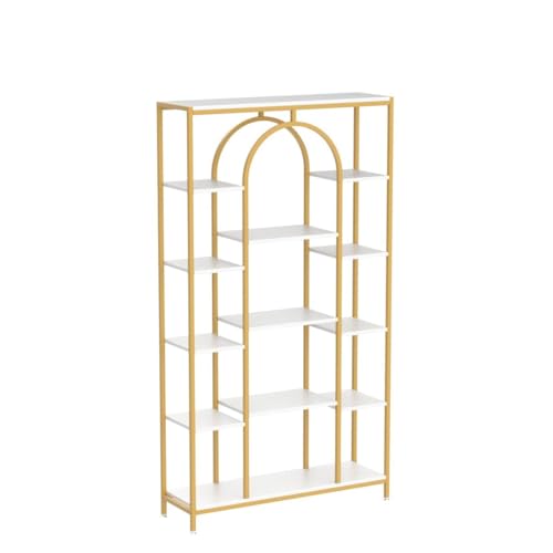 Tribesigns 5-Tier Bookshelf, Modern Tall Bookcase Book Shelf Organizer Freestanding Open Display Shelves for Bedroom Living Room Home Office, 70.8" H x 39.4" L, White/Gold