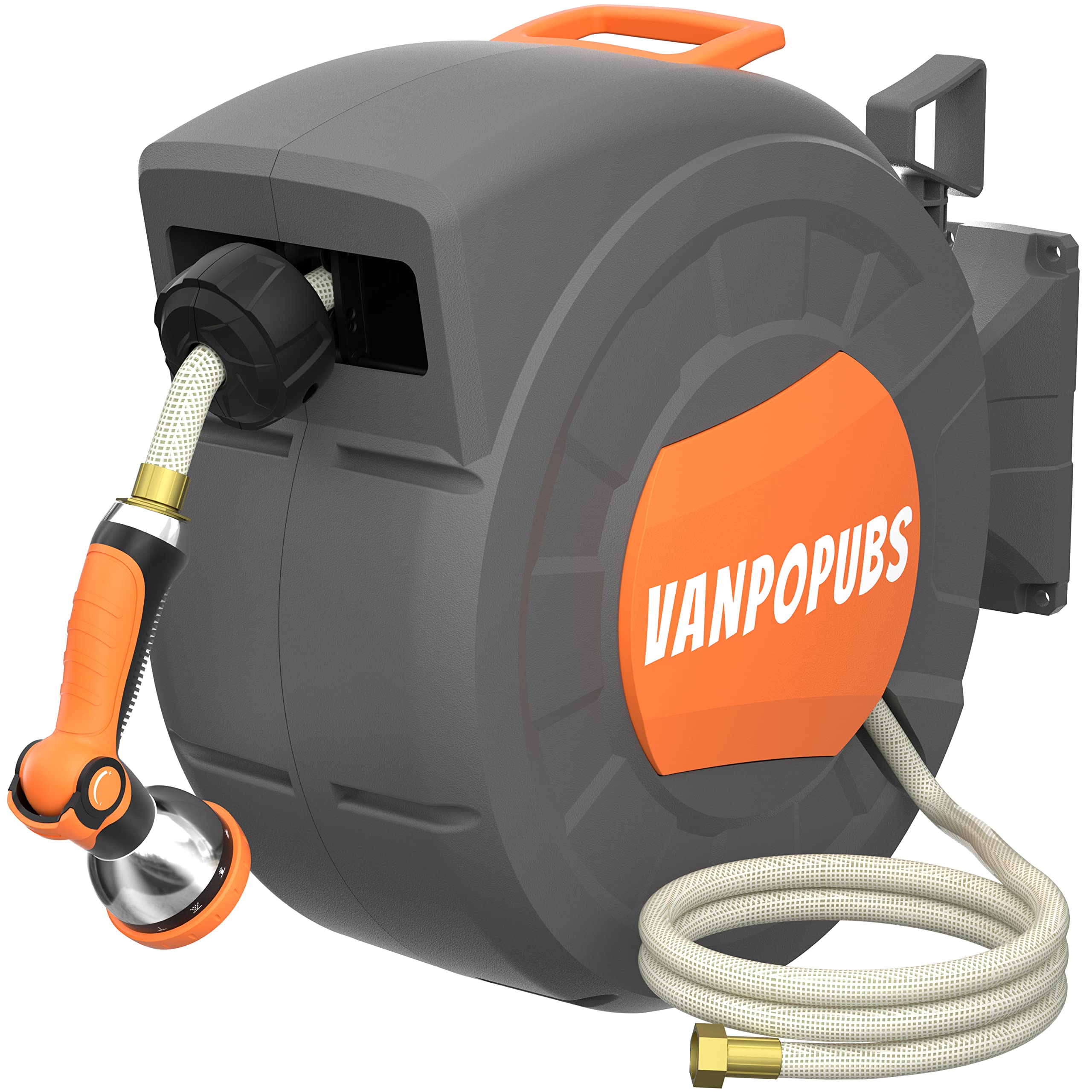 Vanpopubs Retractable Garden Hose Reel,1/2 in x 100 ft Hose Reel Auto Rewind, Any Length Lock/Wall Mounted/180°Swivel Bracket,with 10 Function Sprayer Nozzle