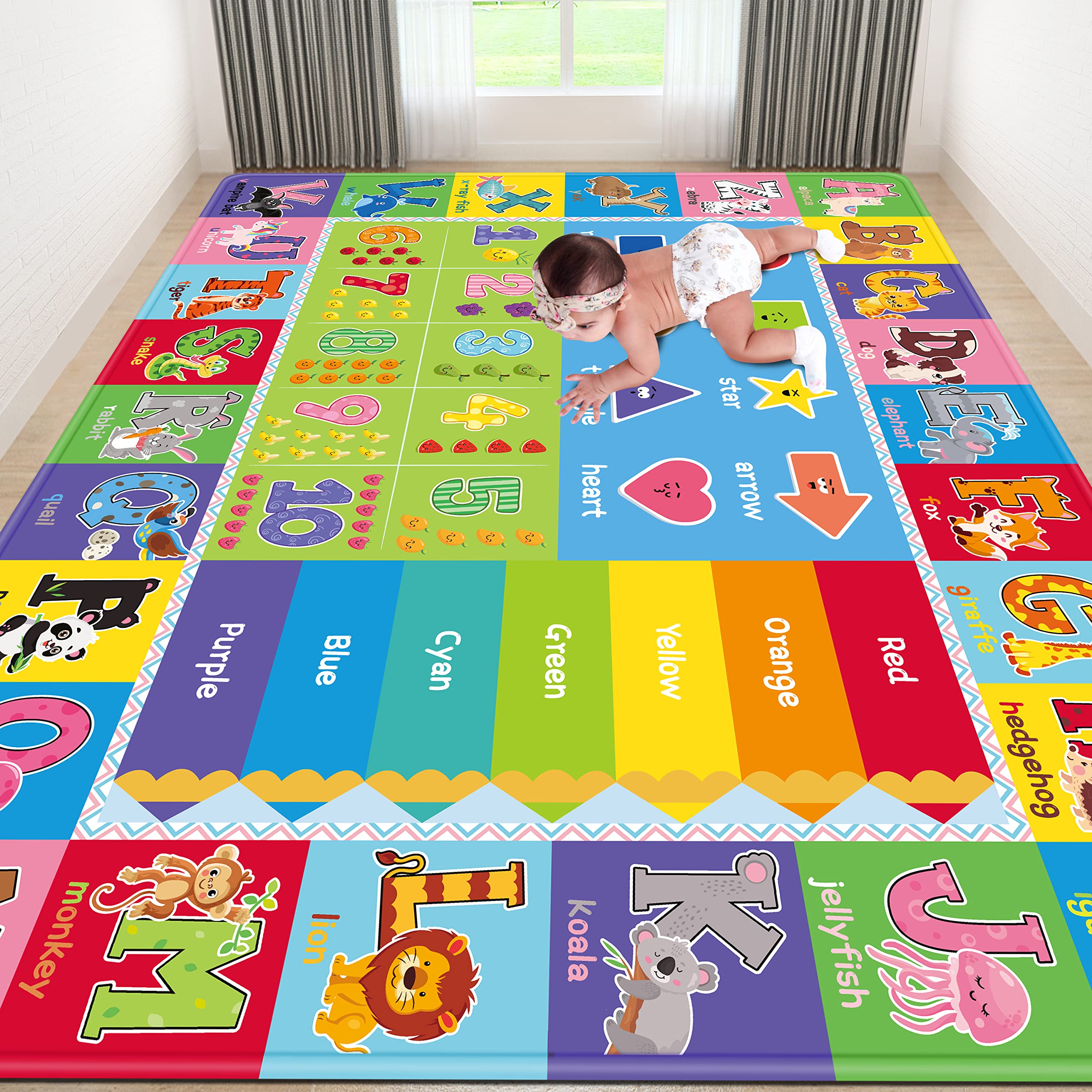 LTKOUGFAM Kids Play Rug for Playroom, Kids Play Mat ABC Educational Area Rug, Toddler Baby Playroom Mat, Alphabet Animal Soft Non-Slip Kids Rug Carpet for Boy Girl Bedroom (78.7X59 INCH Green)