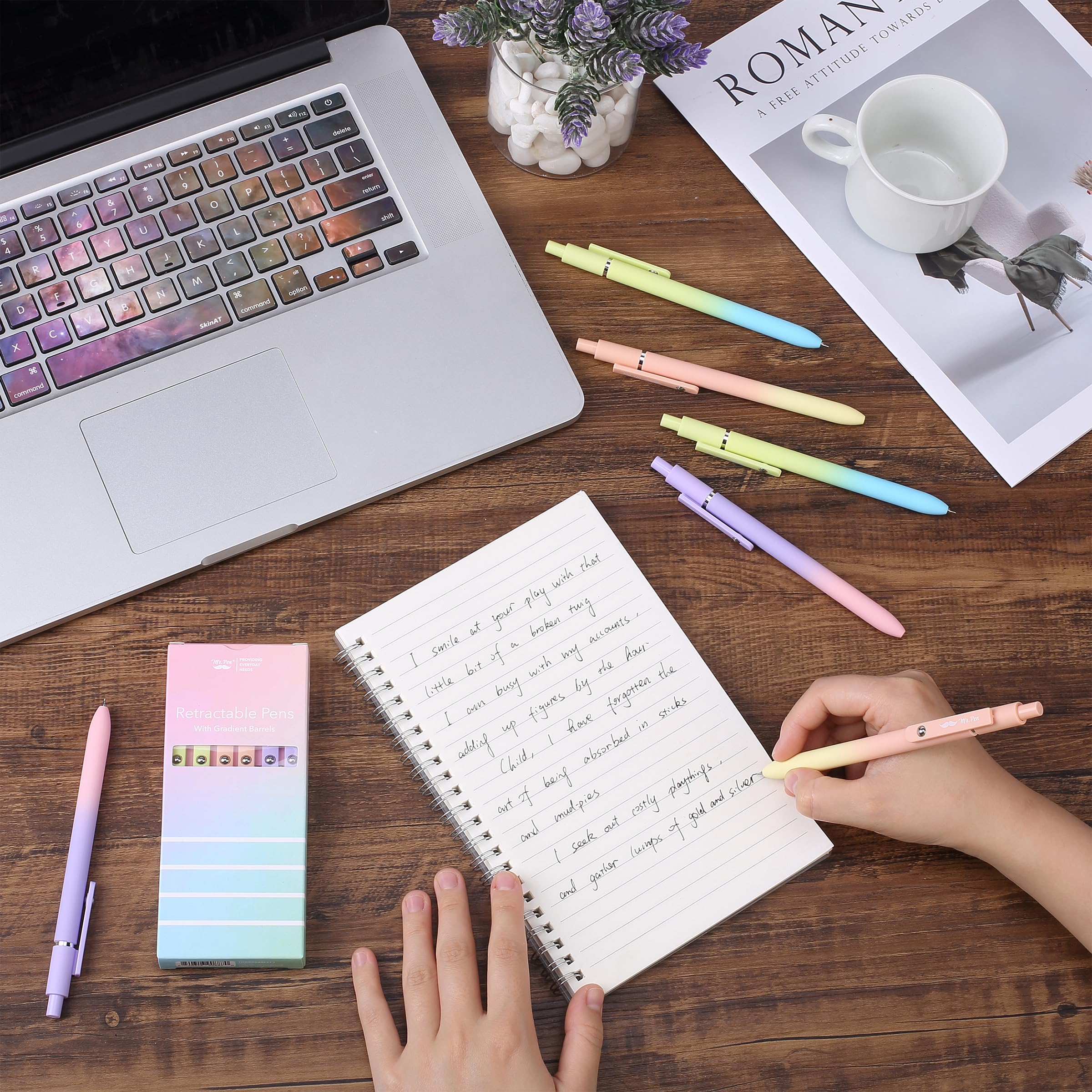 Mr. Pen- Retractable Gel Pens, 6 Pack, Gradient Color Barrels, Black Gel Pens, Fast Dry, Gel Pens Fine Point 0.5mm, Retractable Pens, Cute Pens, Gel Ink Pens, Aesthetic Pens for Journaling