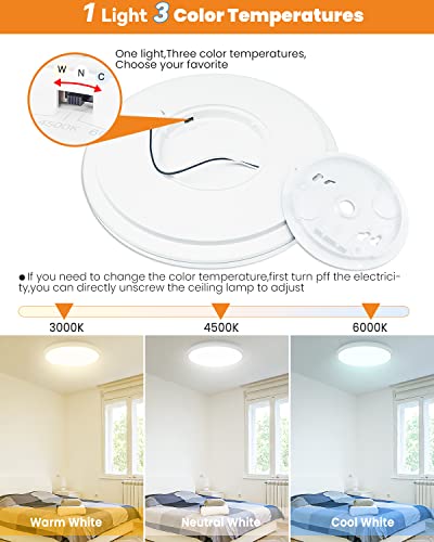 slochi Flush Mount 4PACK Ceiling Light (Milk White Shell), 24Watt Dimmable & 3 Color Temperatures in One(3000k/4500k/6000k Ceiling Lamp 10.2Inch Led Ceiling Light for Kitchen Bedroom Hallway