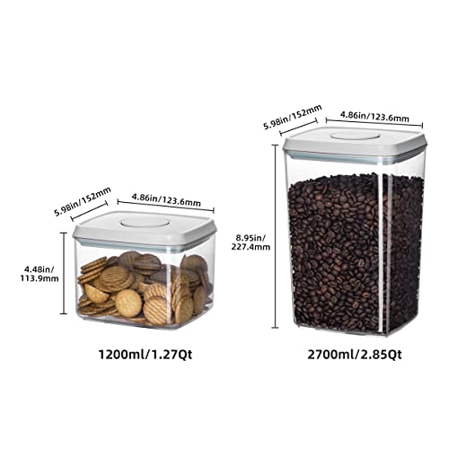 EQI Pop Airtight Food Storage Containers with Lids - Stackable Kitchen Pantry Organizing Containers for Cereal, Snacks, Sugar, and Coffee - Set of 3 (1.2 qt, 1.2 qt, 2.7 qt)