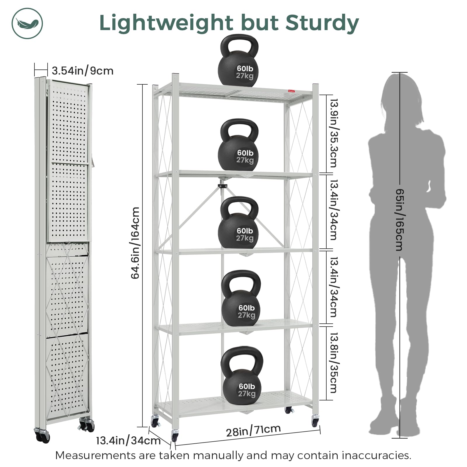DEANIC 5 Tier Storage Shelves with Wheels, Kitchen Rolling Cart, Metal Garage Shelving No Assembly, Heavy Duty Utility Cart for Garage, Kitchen, Basement, Pantry (Grey,Pack of 2)