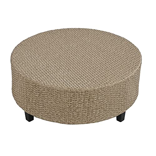 XD Designs 6-Persons Outdoor Half Round Patio Rattan Sectional Sofa Set, All Weather PE Wicker Free Combination Conversation Sofa Set with Thick Cushions and Coffee Table for Garden Yard (Brown+Gray)
