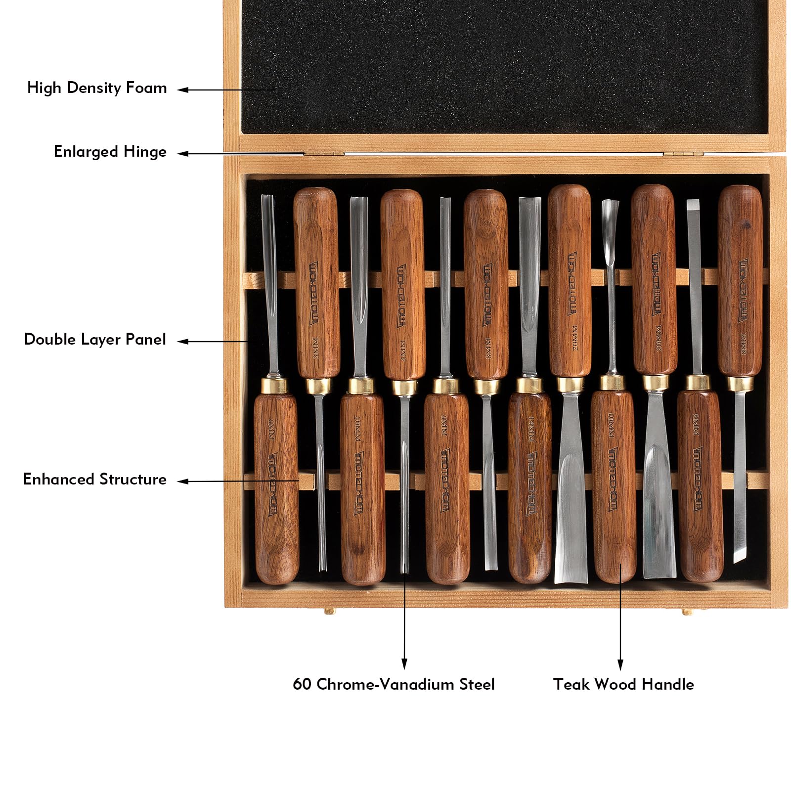 IMOTECHOM 12-Pieces Woodworking Wood Carving Tools Chisel Set with Wooden Box, Razor Sharp CR-V 60 Steel Blades