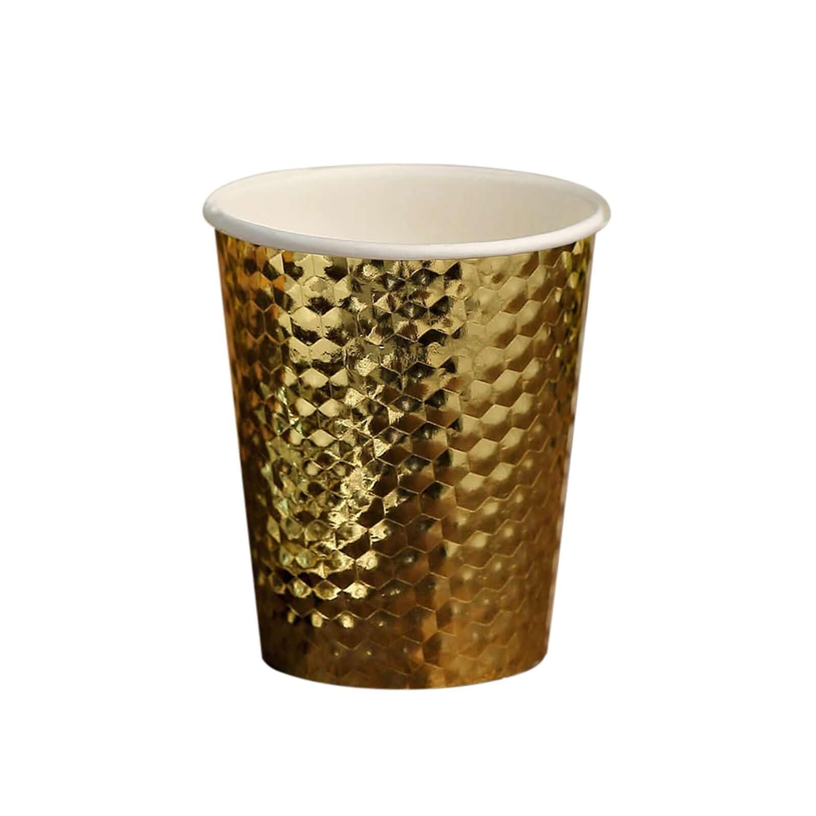 Tableclothsfactory 24 Pack | 9oz Gold Foil Honeycomb Paper Cups, Disposable Tableware