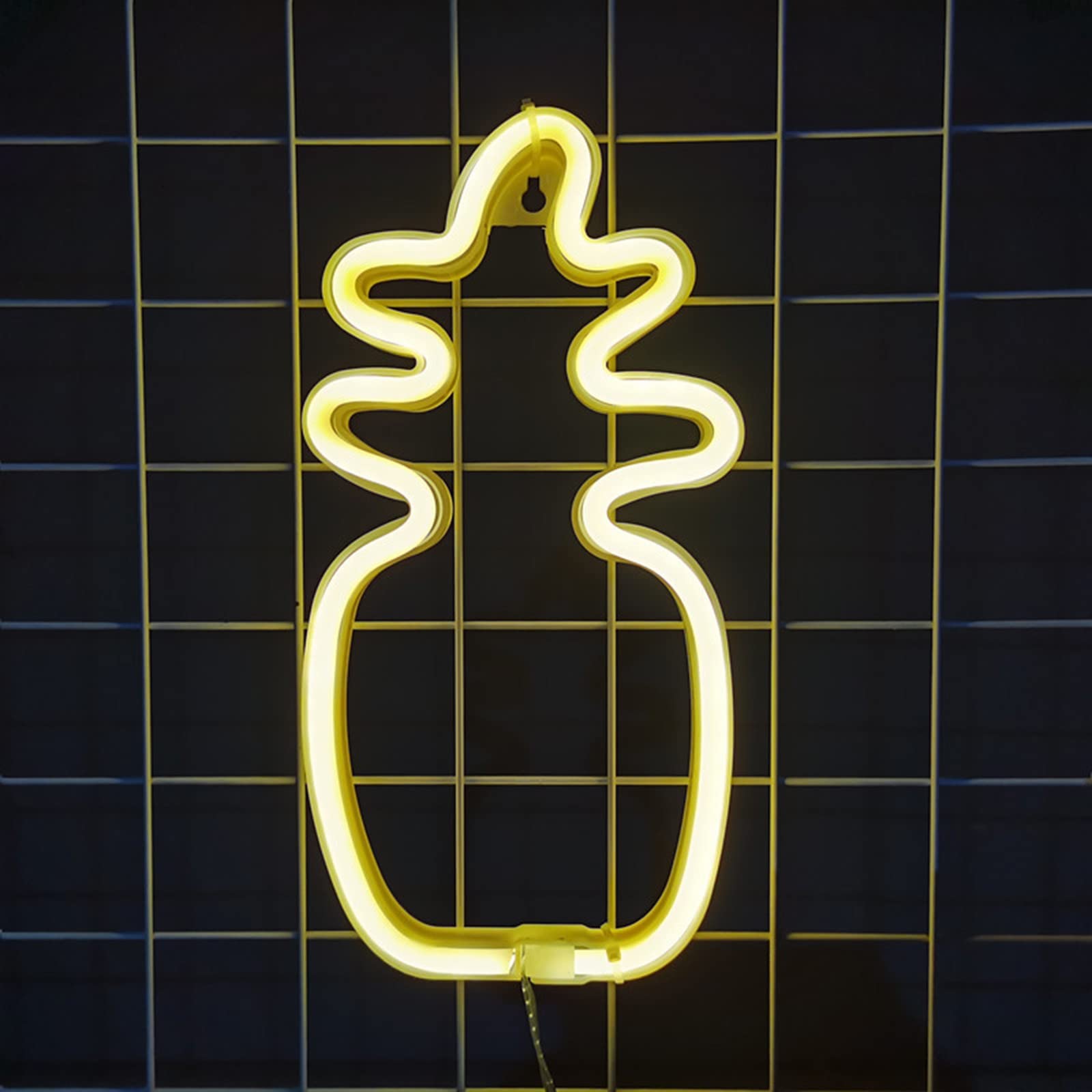Cakina Musical Birthday That Open LED Pineapple Neon Signs Decor Night Light Warm White Wall Decor Neon Light Signs Battery USB Powered for Room Decoration Led Room Lamp for Bedroom